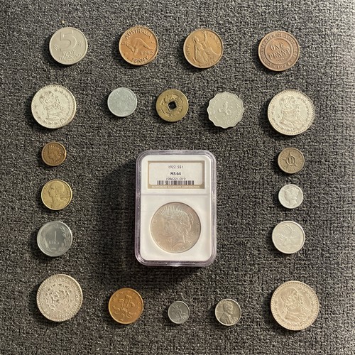 Old Foreign World Coin Lot 21 Coins And Graded Peace Dollar NGC See ...