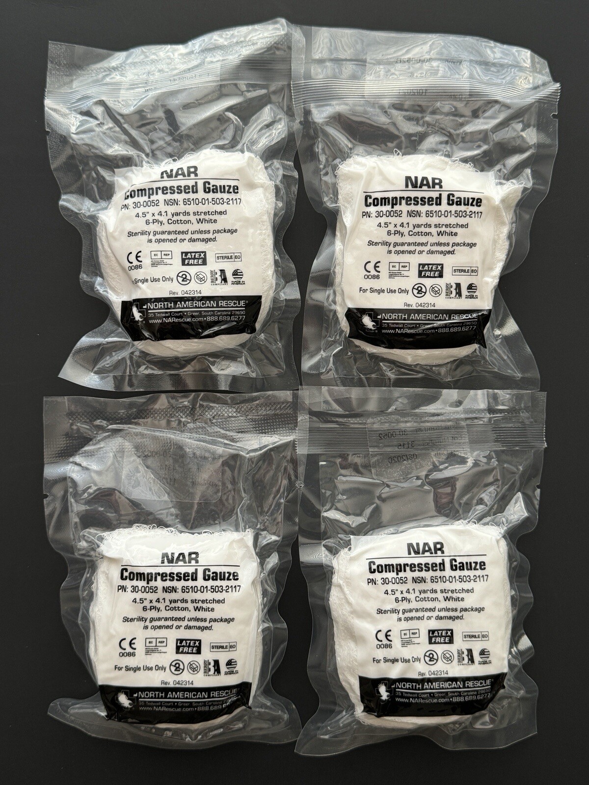 North American Rescue NAR Compressed Gauze (4-Pack) First Aid Trauma ...