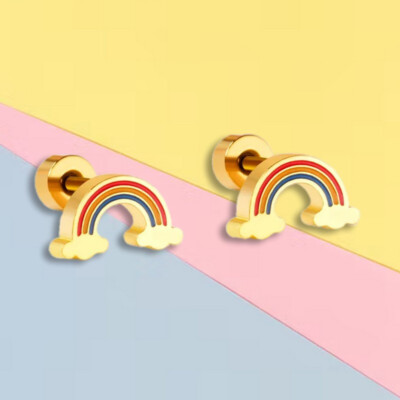 Stainless Steel Rainbow Stud Earrings Hypoallergenic Pride Flag LGTBQ+ Gold Cute | eBay UK
