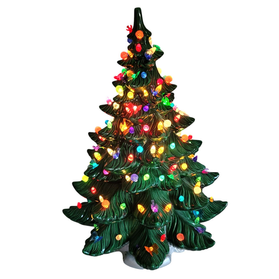 Atlantic Mold A64B Ceramic Christmas Tree Green Birds Bows Berries 70's ...