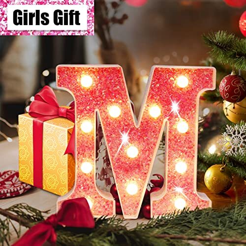 Pink Light Up Letters, Glitter Alphabet Letter Sign Pink LED Marquee ...