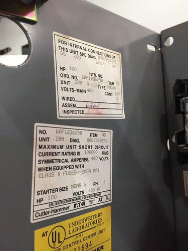 Cutler Hammer Freedom Unitrol 36" Starter Bucket Size 4 AN16NN0 Fusible ...