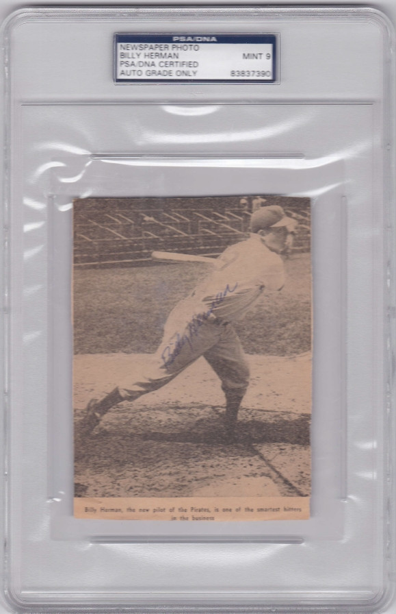 Billy Herman Chicago Cubs Newspaper Photo PSA DNA Auto 8 NMMT HOF 1934 ...