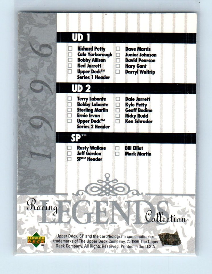 1996 Upper Deck Racing Legends Collection Silver Checklist Rare | eBay