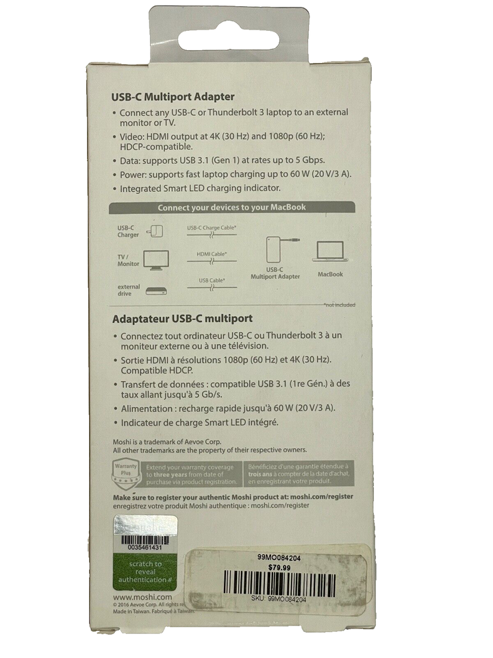 Moshi USB-C Hub, 3-in-1 Multiport Adapter with HDMI 4K Output, USB-C ...