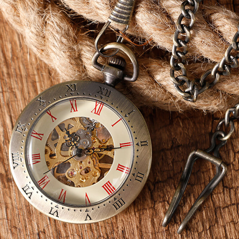 Antique Style Open Face Skeleton Mechanical Pocket Watch with Chain ...