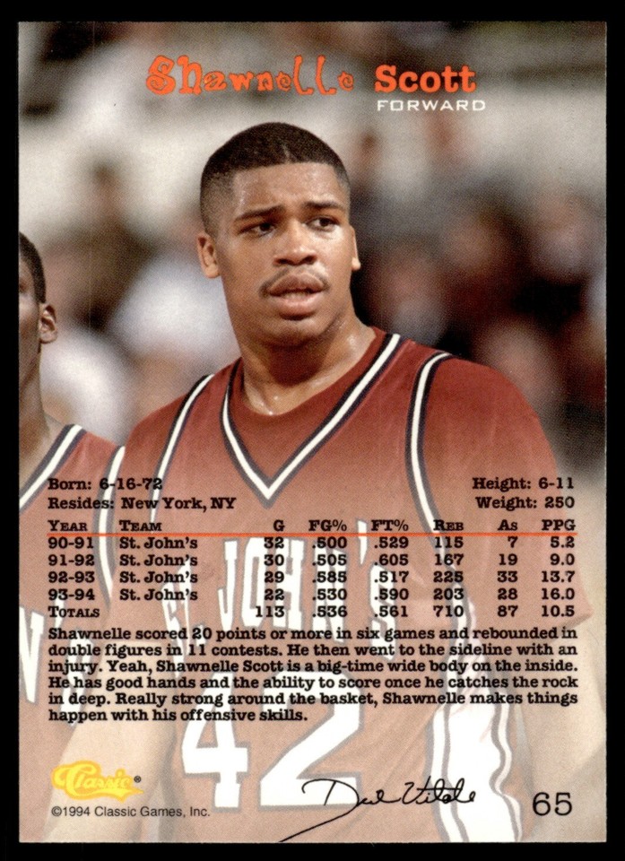 1994-95 Classic Draft #65 Shawnelle Scott St. John's Red Storm | eBay