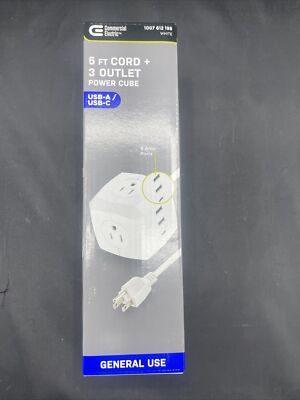 Commercial Electric 5FT Cord + 3 Outlet Power Cube With USB-A/USB-C | eBay