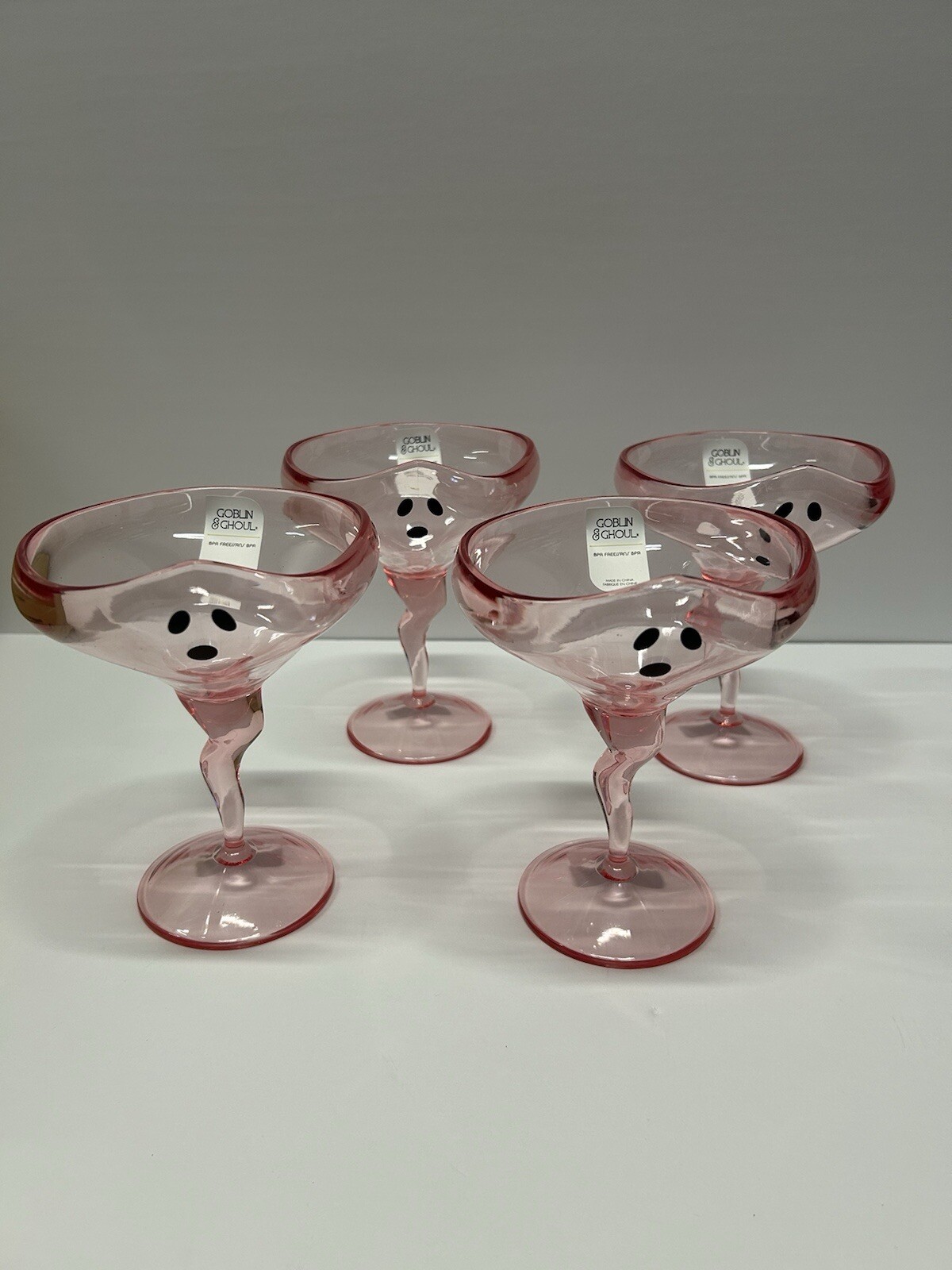 Set of 4 - Pink Acrylic Halloween Ghost Stem Margarita Martini Glasses ...