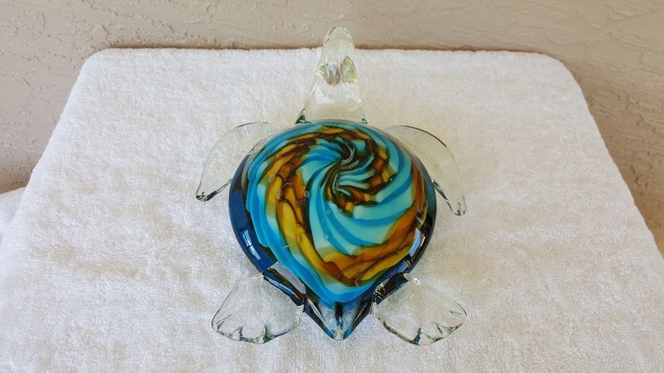 Blue, Green, and Brown Swirl Shell Glass Turtle - FAST + FREE Shipping ...