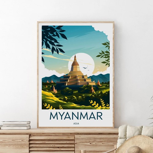 Asia, Myanmar Traditional Travel poster Choose your Size | eBay Australia