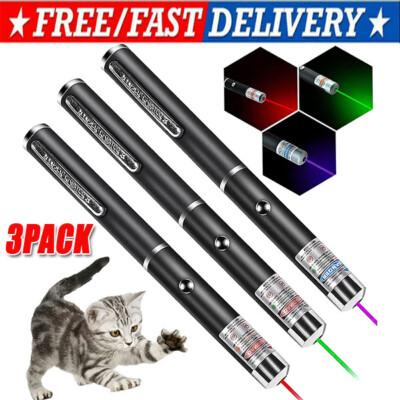 3 Packs 900Mile Laser Pointer Pen Green Blue Red Light Visible Beam ...