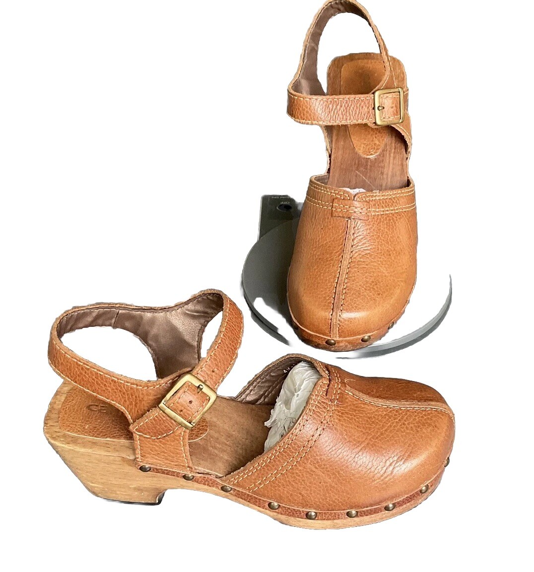Vintage Candies Mary Jane Clogs Y2K Tan Leather Wood Nailheads SIZE 4 ...