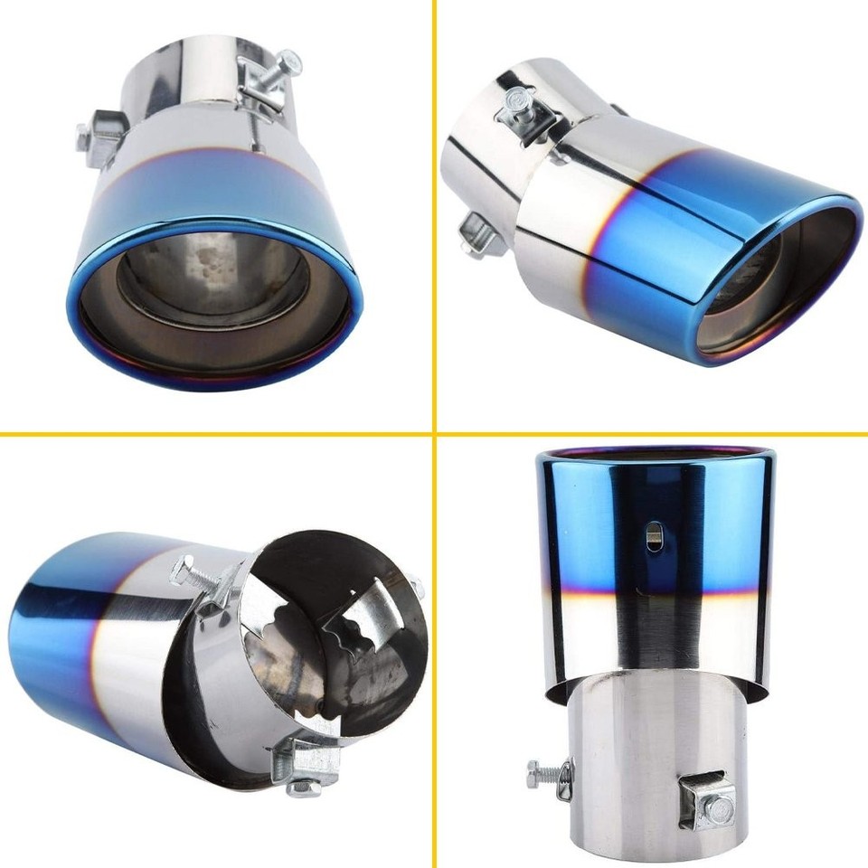 Dual Blue Exhaust Tailpipe Pipe Stainless Steel Tail Muffler Tip Throat ...