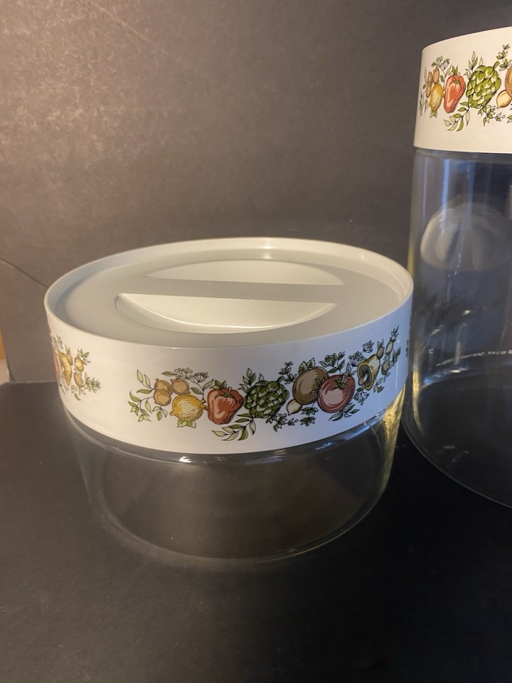 Vintage Group Of 4 Stackable See N Store Pyrex Spice Of Life Canisters ...