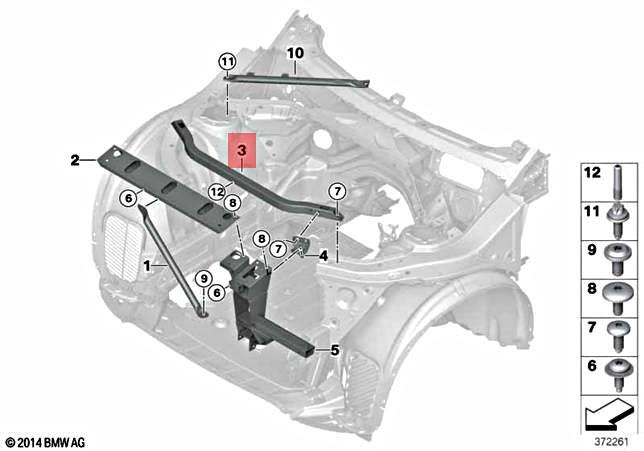 11-16 BMW X3 Upper Radiator Support Cross Member Bar 51647210502 OEM ...