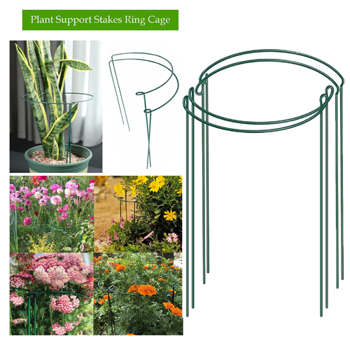 Pack of 3 Half Cut / Round Metal Plant Support Rings For Flower Stakes ...
