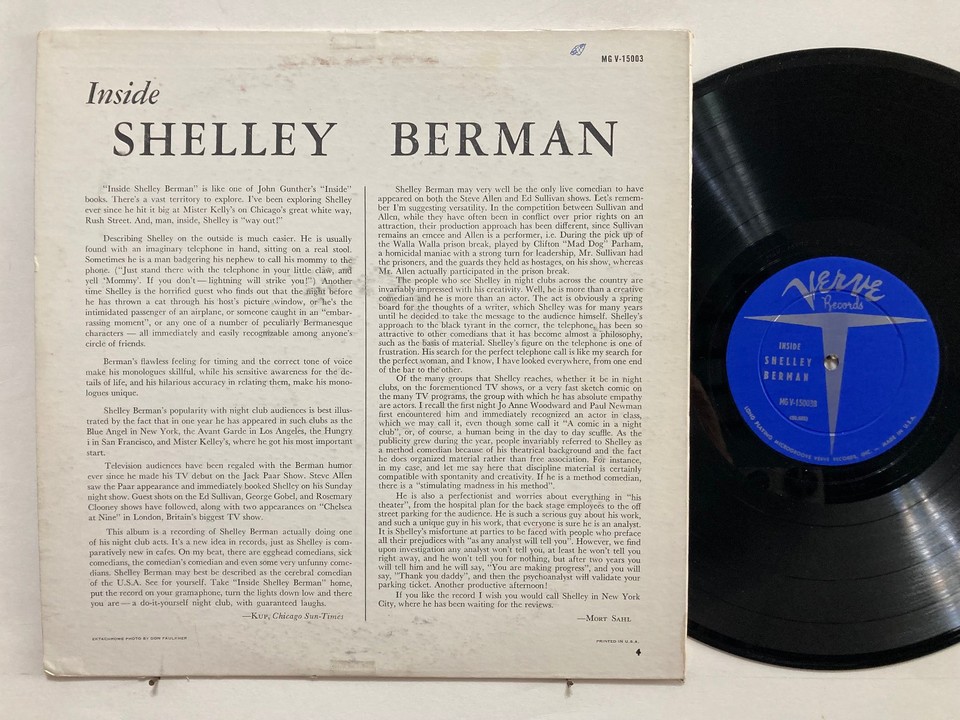 Shelley Berman – Inside Shelley Berman LP - 1959 - EX/VG+ | eBay