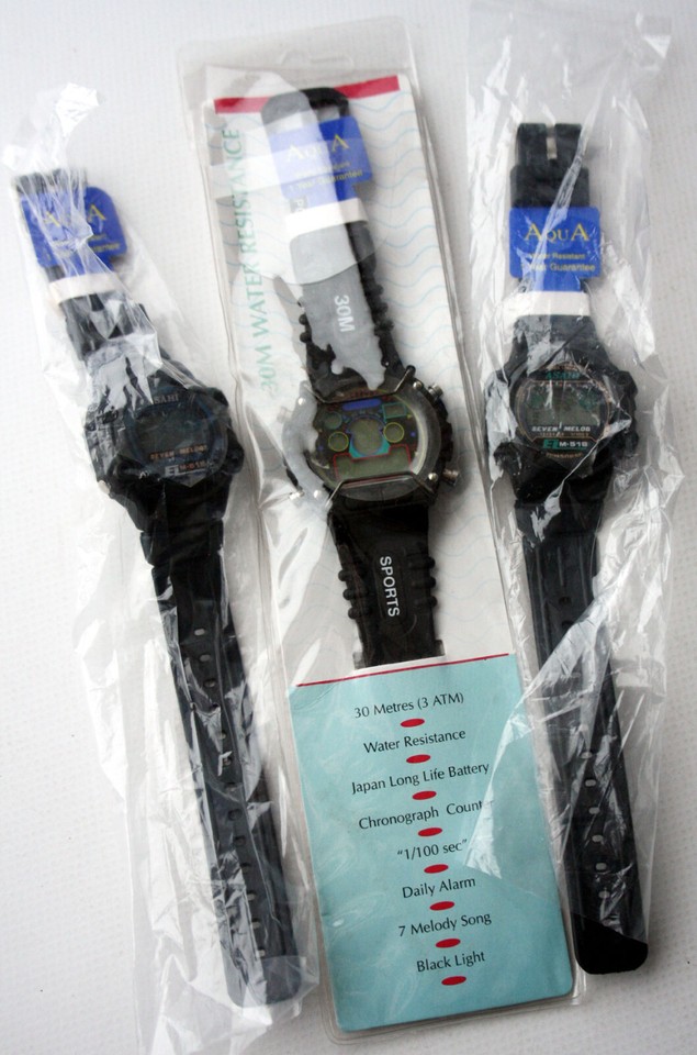 3X VINTAGE 80'S ASAHI SEVEN MELODY LCD WATCH EL M 515 UNTESTED NEW OLD ...