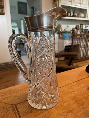 antique crystal cut pitcher with sterling silver top | eBay