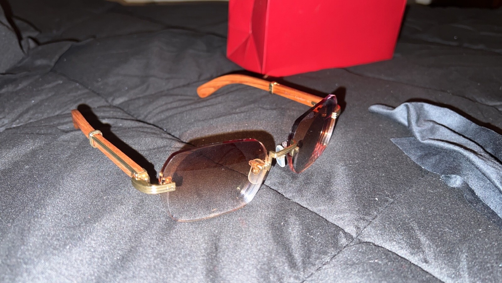 Cartier CT03770 brown Wood and gold Rimless Frame wit… - Gem