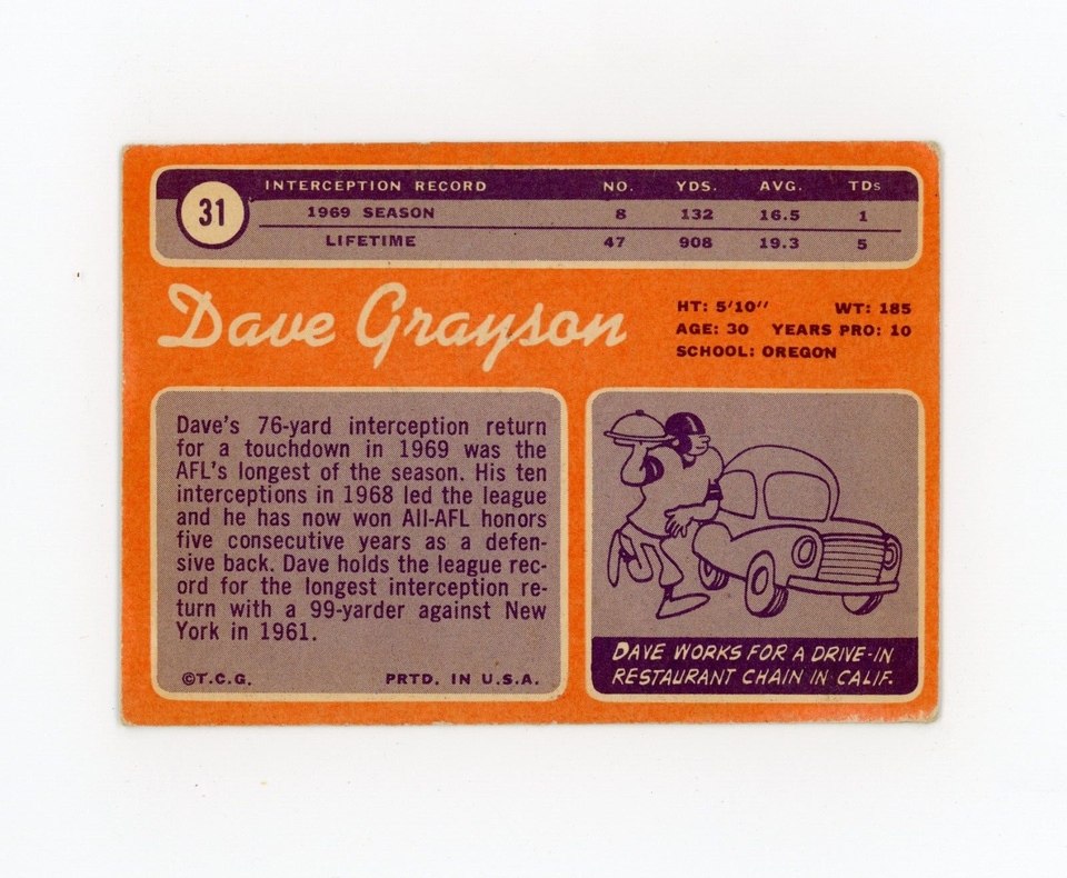 DAVE GRAYSON 1970 Topps #31 Oakland Raiders | eBay