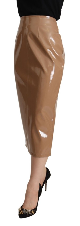 REVISE Skirt Glossy Beige High Waist Straight Pencil Cut Midi IT40/US6/S | eBay UK