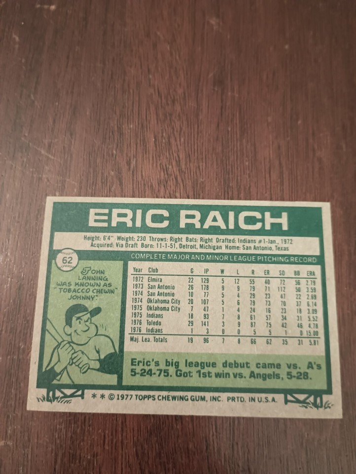 1977 Topps #62 Eric Raich (NRMT) | eBay