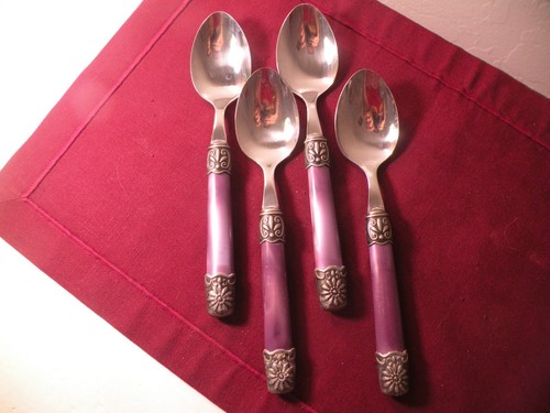 4 Soup Spoons Hampton Silversmith SIZZLE Laurie Gates Purple Pearl ...