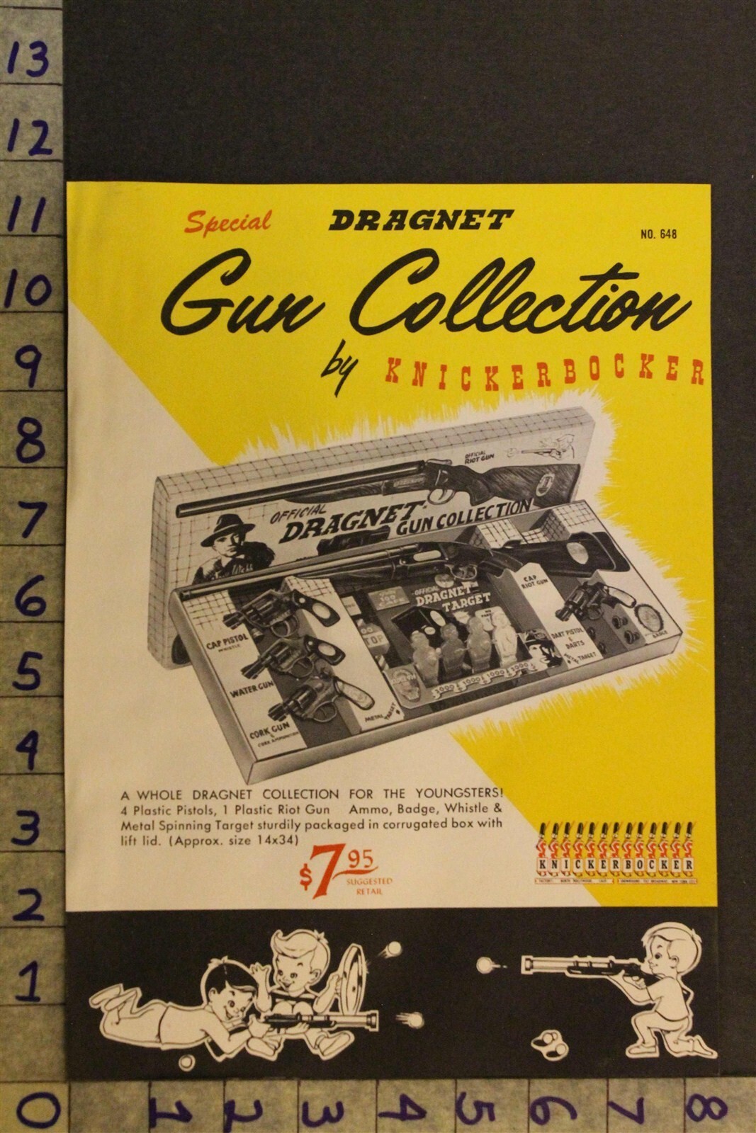 1957 TOY AD DRAGNET GUN KNICKERBOCKER PISTOL CAP BADGE WHISTLE ...
