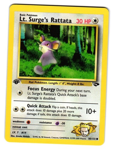 Lt. Surge's Rattata 85/132 Gym Challenge 1st Edition 2000 Light Play LP ...