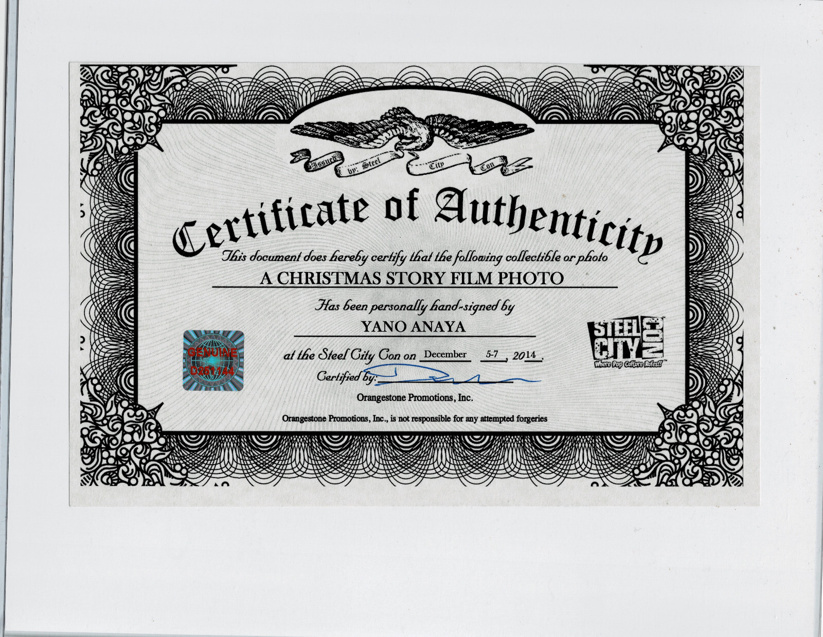 YANO ANAYA Signed PHOTO 8x10 Autograph COA Holo A CHRISTMAS STORY ...