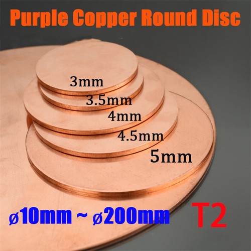 Purple Copper Round Sheet T2 Solid Metal Disc Dia 10mm~200mm Thick 3/3.5/4/5(mm) | eBay