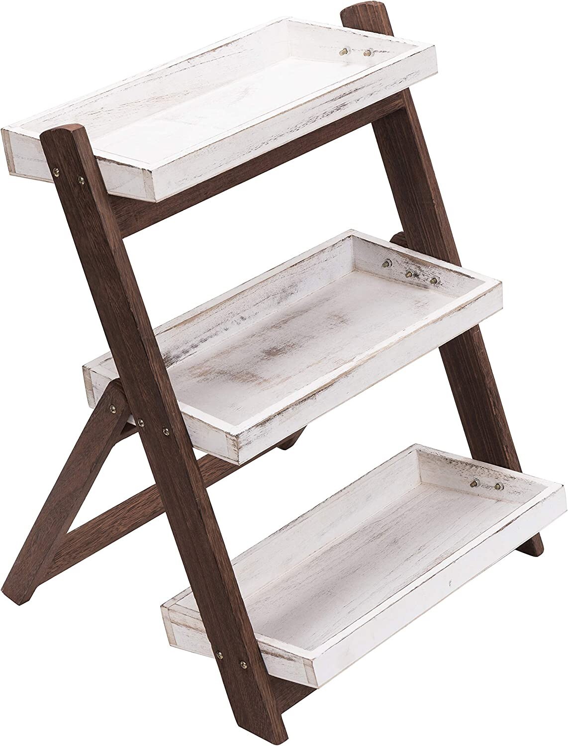 Burnt Brown Wood 3-Tier Shelf Stand, Freestanding Ladder Shelf, Display ...