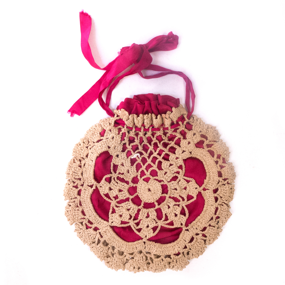 Victorian Magenta Pink Round Straw Style Small Pouch Hand Bag Purse 6. ...