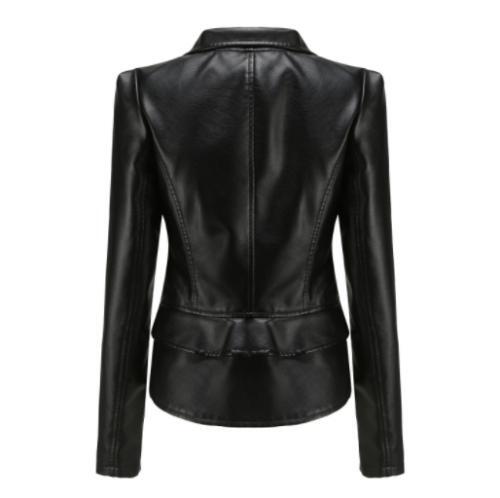 Women's Fashion Motorcycle Jacket Lapel Zipper Slim Fit Solid Color ...