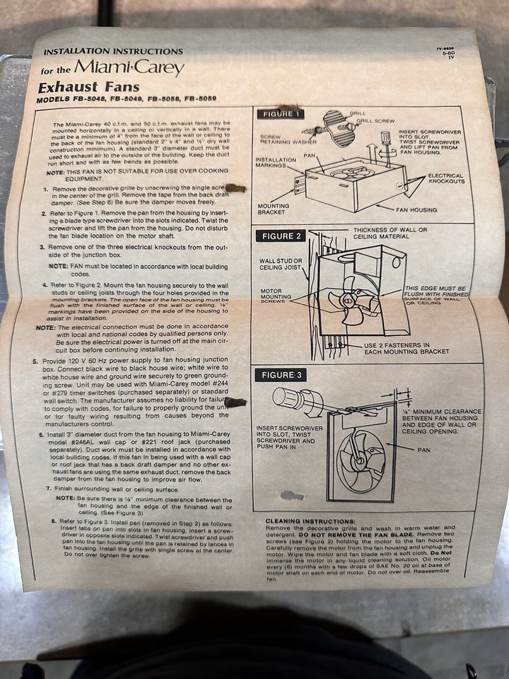 MIAMI CAREY VINTAGE BATHROOM EXHAUST FAN MID CENTURY ALUMINUM ...