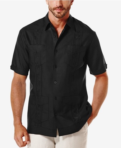 Cubavera Men's Short-Sleeve Embroidered Guayabera Shirt Jet Black ...