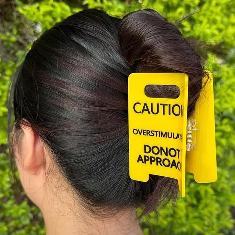 Caution Overstimulated Sign Hair Claw Clip,Funny Yellow Hairs Clips ...