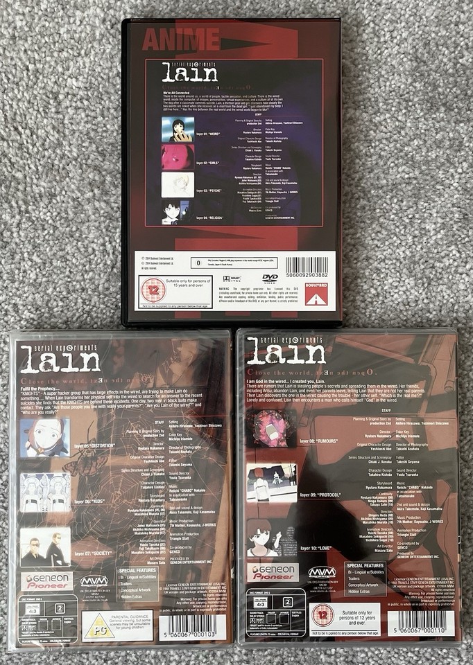 Serial Experiments Lain Volumes 1 2 And 3 DVD Region 2 Anime Rare ...