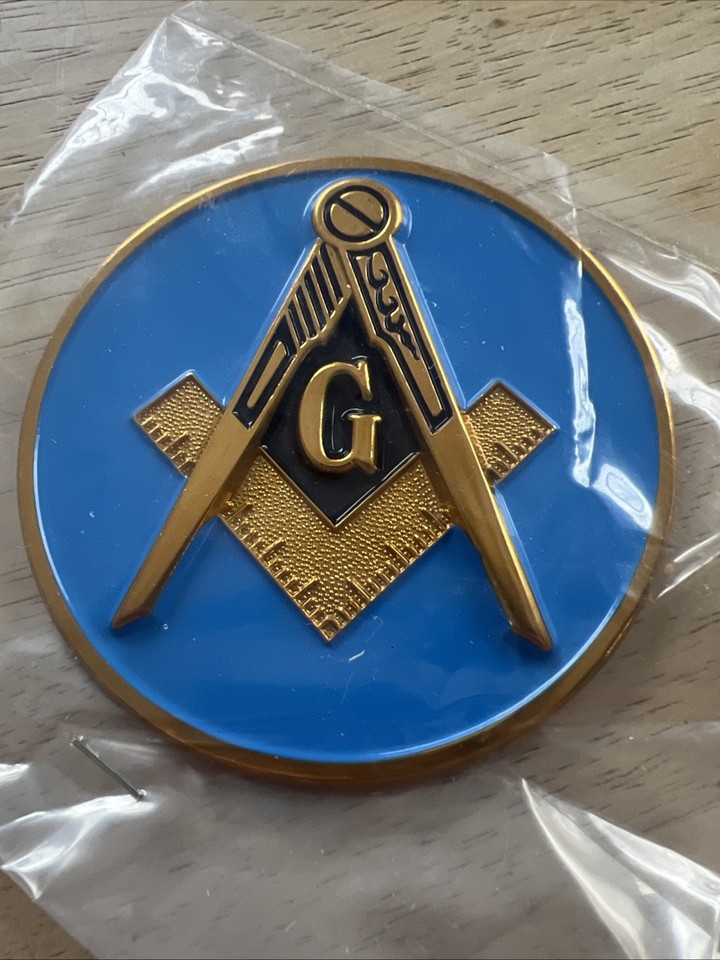 Masonic Blue Car Emblem Square Compass Master Mason Metal Freemason NOS ...
