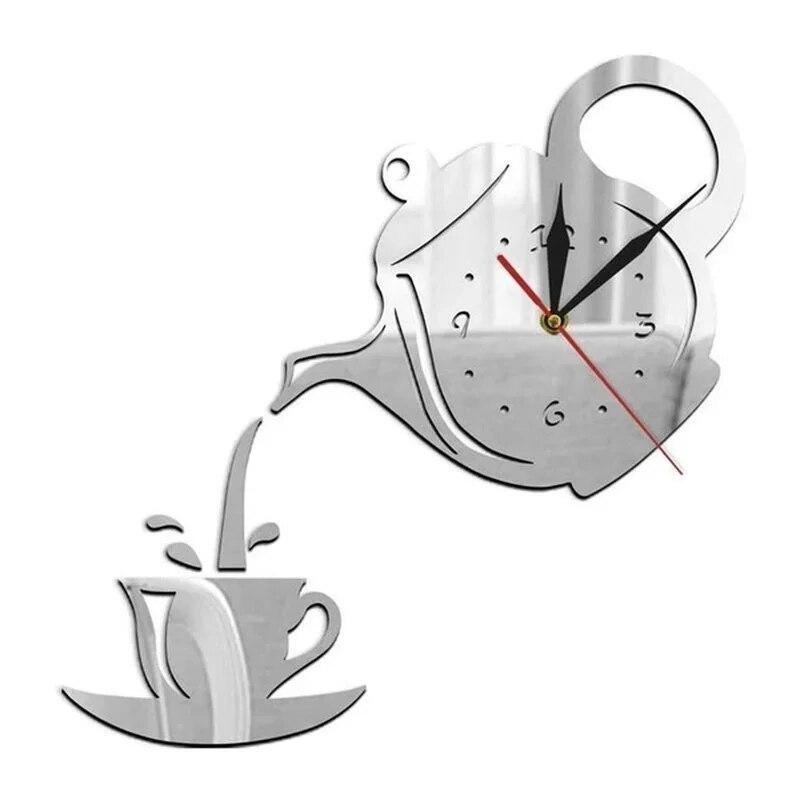 3D Acrylic Kettle Coffee Cup Teapot Shaped Wall Clocks Creative Home ...