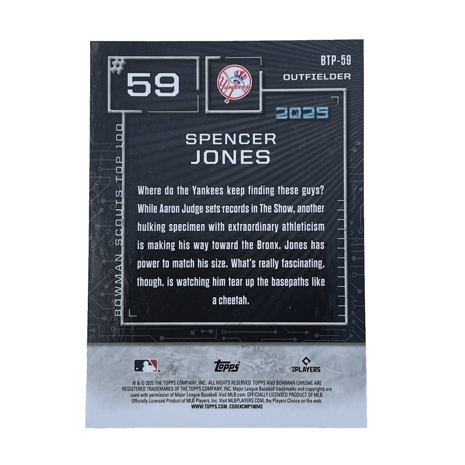 2025 Bowman CHROME Baseball #BTP-59 Spencer Jones, New York Yankees RC ...