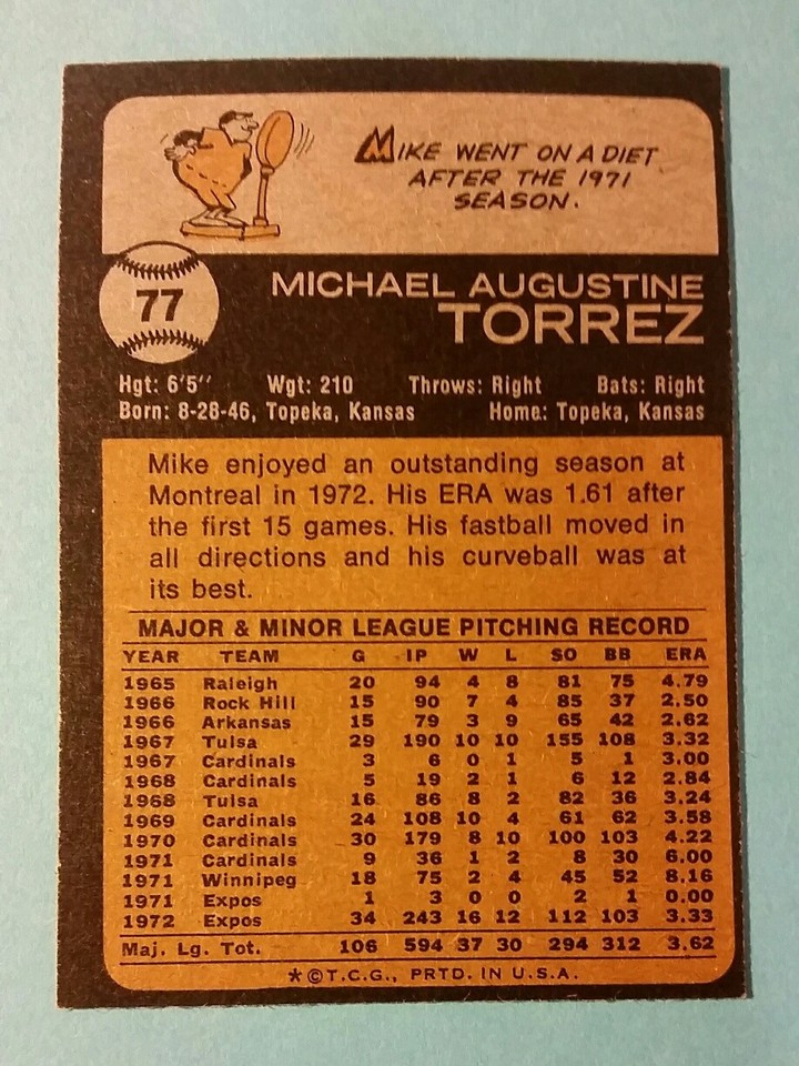 VINTAGE MIKE TORREZ #77 MONTREAL EXPOS * 1973 TOPPS MLB BASEBALL | eBay