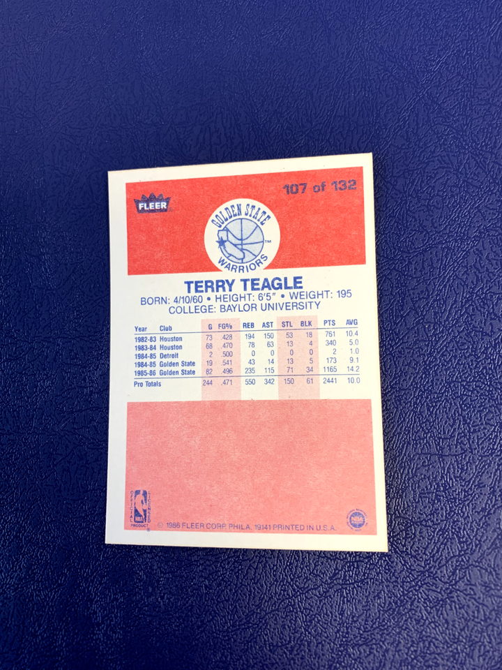 1986-87 Fleer Basketball #107 Terry Teagle RC - Warriors - Sharp Card ...