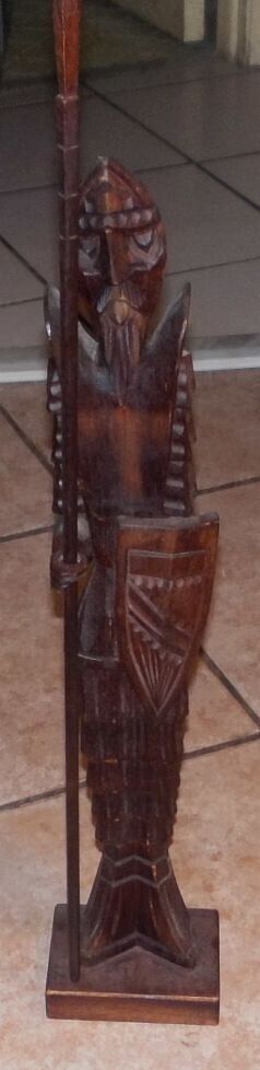 Intricately Carved Wooden Statue of Don Quixote with Armor, Shield and ...