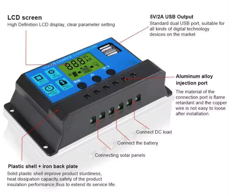 30A PWM Solar Panel Regulator Battery Charge Controller LCD Dual USB ...