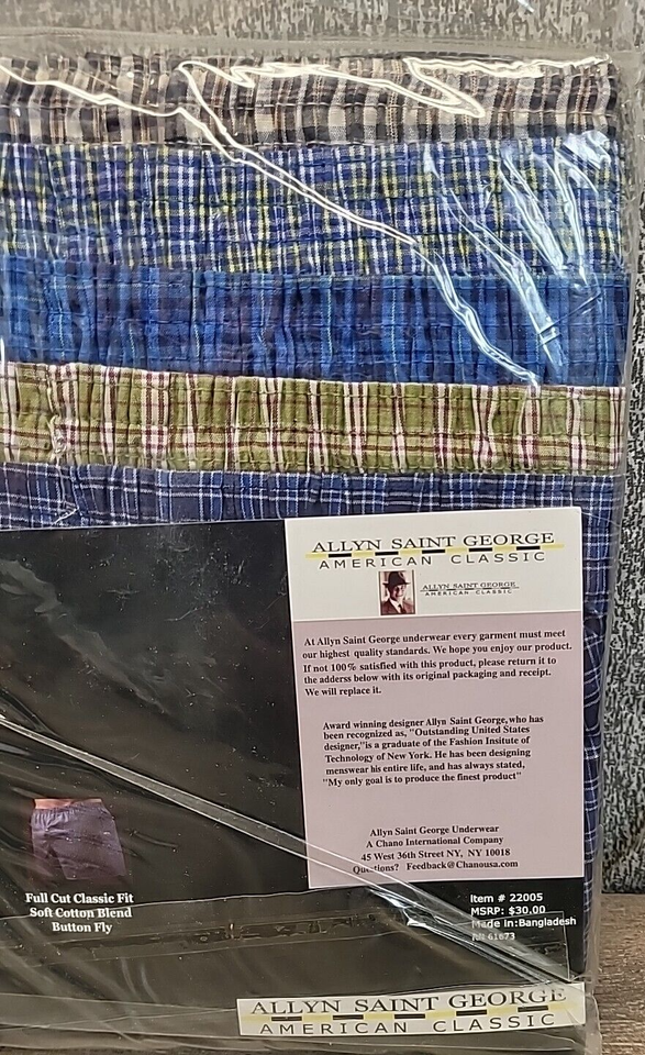 Allyn Saint George Men's Large 36-38 Five Pack Woven Boxers New ...