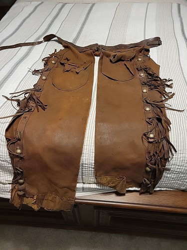 Antique Cowboy Cowhide Fringed Leather Riding Chaps Well Used | eBay