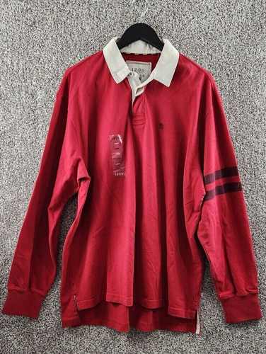 Izod Red Rugby Shirt Long Sleeve Collared 1/4 Button Pullover Men's ...
